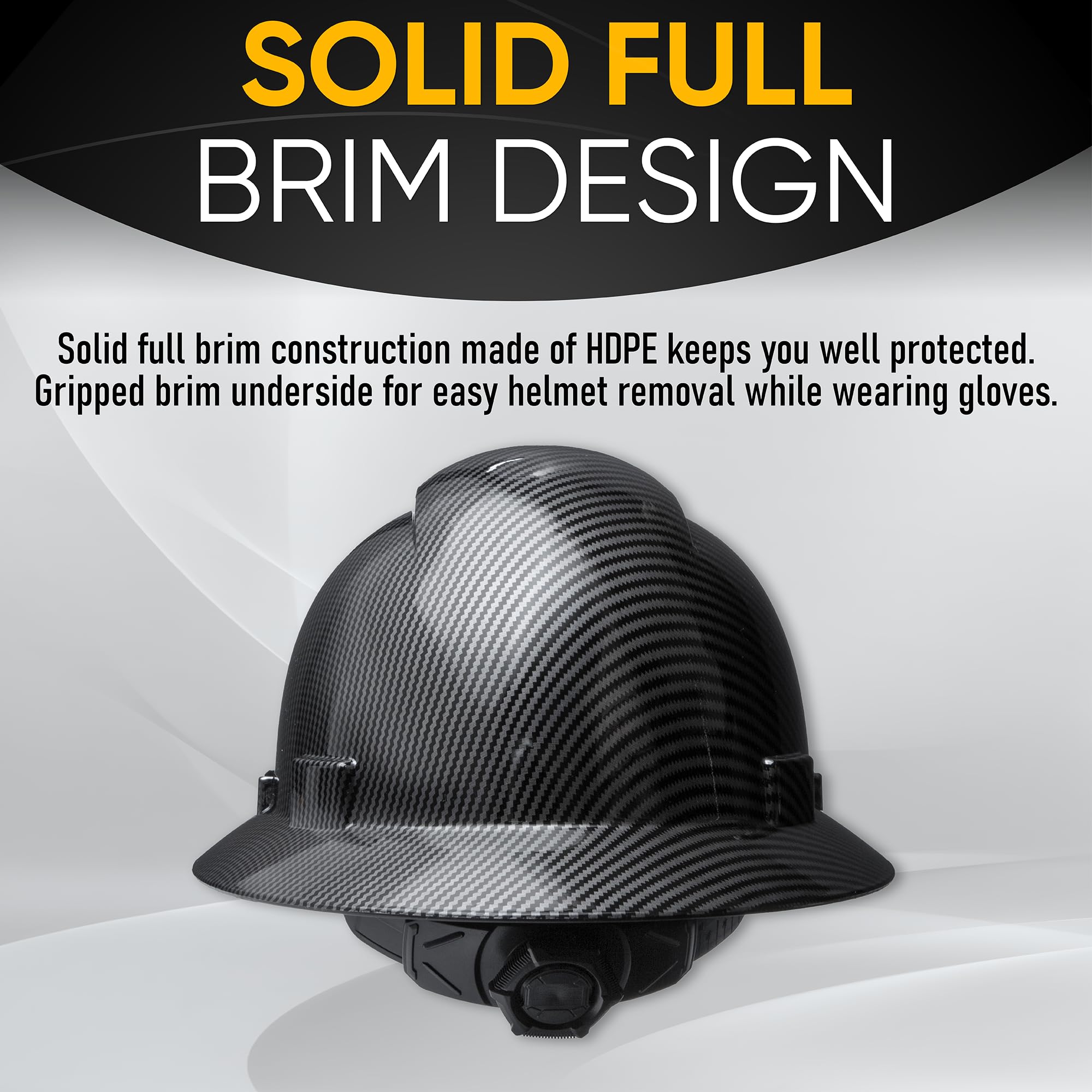 Hard Hat Construction OSHA Approved Vented Full Brim Safety Helmet Black Design Hard Hats, Cascos De Construccion Work Hardhat, 6 Point Ratcheting System | Meets ANSI Z89.1