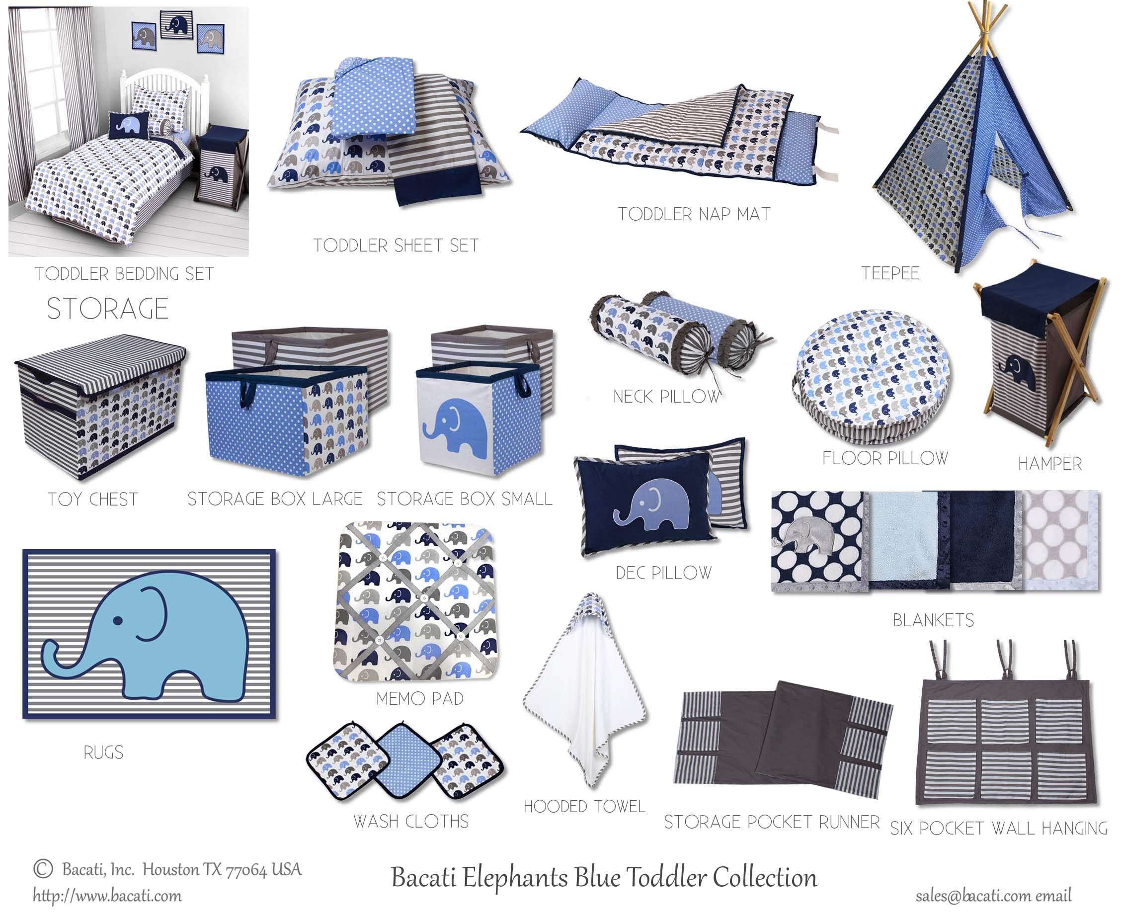 Bacati - Elephant Blue, Navy, Grey 100% Cotton Boys Universal Baby Crib or Toddler Bed Fitted Sheet