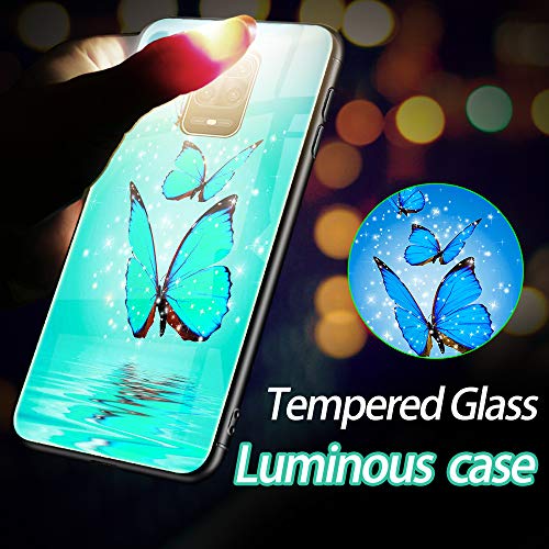 Leton-US Xiaomi Redmi Note 9S/Note 9 Pro Case Silicone Luminous Noctilucent 9H Tempered Glass Back Cover Soft Slim TPU Bumper Shockproof Phone Case Cover for Redmi Note 9S Glow in Dark Meteorite