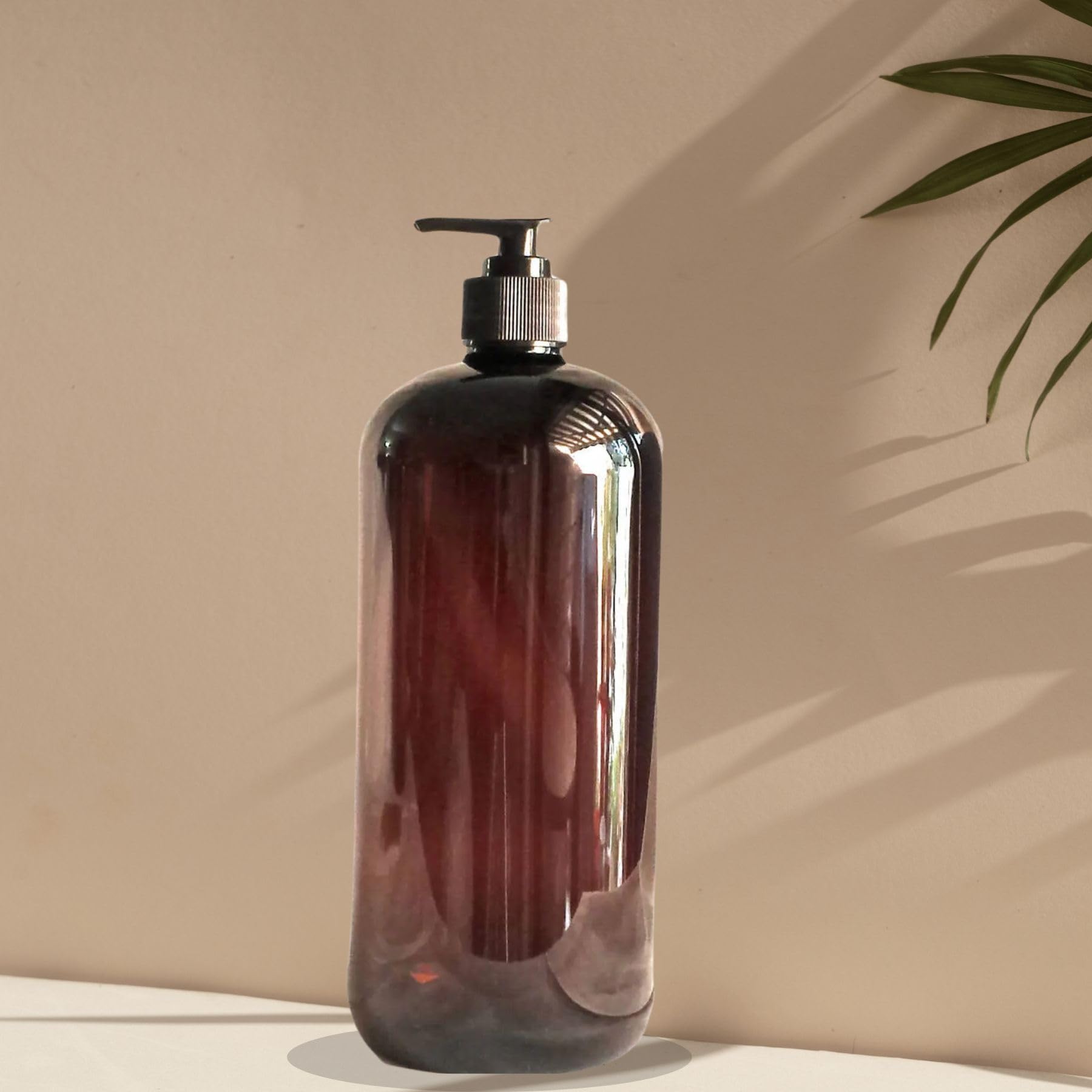 32 oz Amber Plastic PET Plastic Bottle with Black Hand Lotion Pump and Kraft Labels (3)