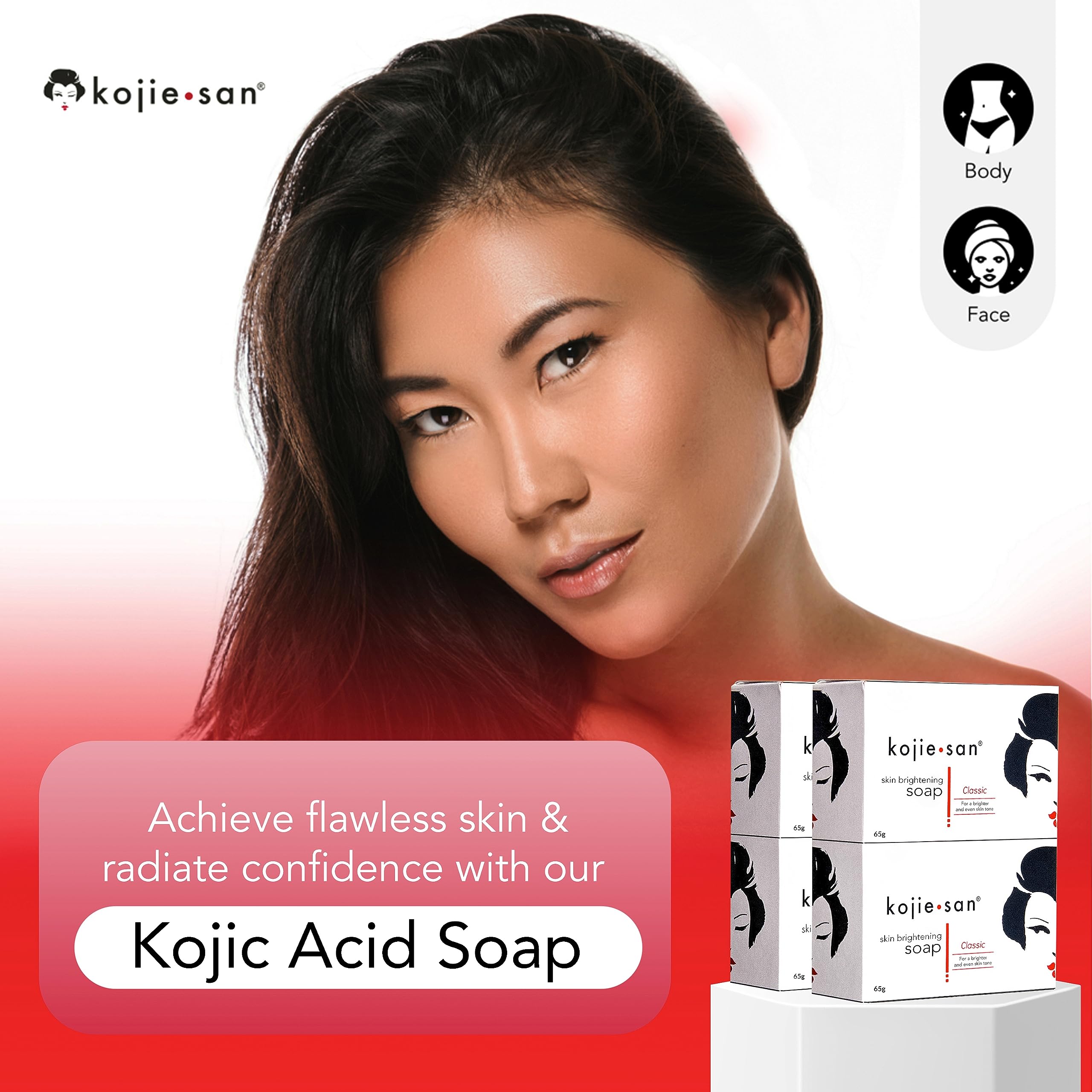 Kojie San Skin Brightening Soap - Bundle Pack - Original Kojic Acid, Dark Spot Remover Bar Soap with Coconut & Tea Tree Oil - 65g x 4 Bars