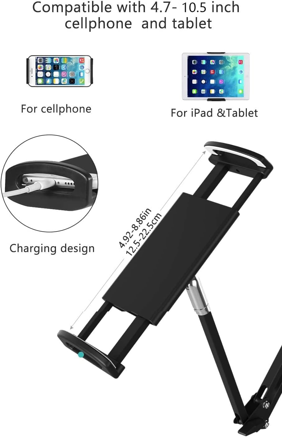 Tablet Stand for Bed, Adjustable and Foldable Tablet Stand Holder with 360 Degree Rotation for 4.7-10.5 inch iPhone Ipad Cellphone Tablet