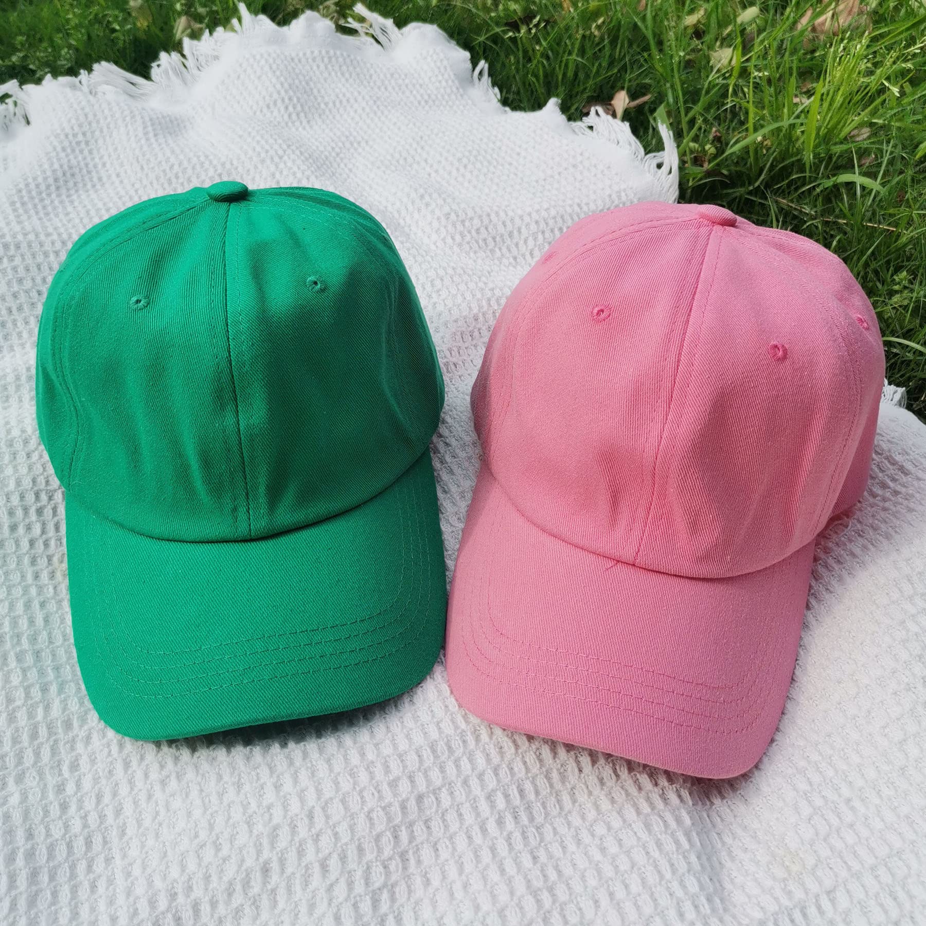 2 Pcs Baseball Cap Unisex Dad Hats Plain Blank Autumn Cotton Adjustable Classic (Green,Beige)