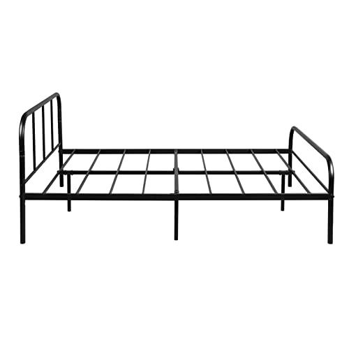 DORAFAIR Full Size Metal Bed Frame with Headboard Footboard Storage Heavy Duty Steel Slats Black Platform Bed Base Mattress Foundation No Box Spring