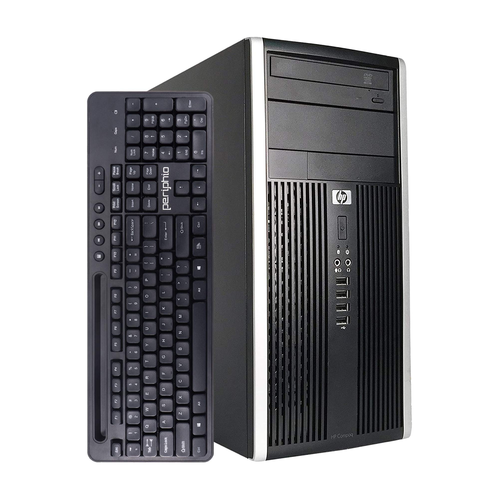 HP 6200 Desktop Tower Computer, Intel Core i7 Quad Core, 8GB RAM, 240GB Solid State Drive, DVD, Wi-Fi, Windows 10 Pro, Periphio Wireless Keyboard and Mouse (Renewed)