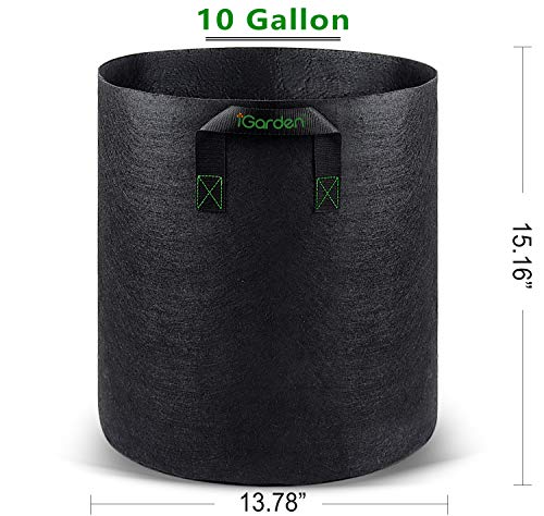 iGarden Grow Bags Tall, 10 Gallon Grow Pots 6 Pack with Handles, Heavy Duty 320G Thickened Nonwoven Fabric Plant Bag for Vegetables