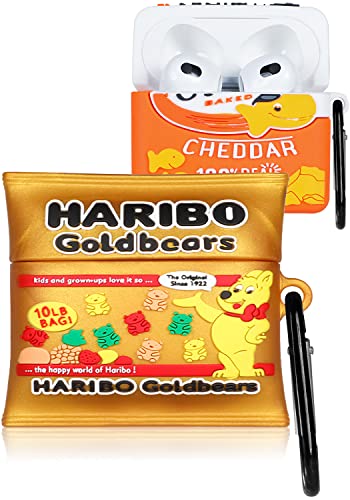 2 Pack Gkv for Airpods 3 Case for Airpod 3 (2021) Cover Unique Funny Fun Cute 3D Food Design Air Pods 3rd Generation Silicone Shell Cases for Girls Teen Boys Kids Gold Bear+Fish Biscuits