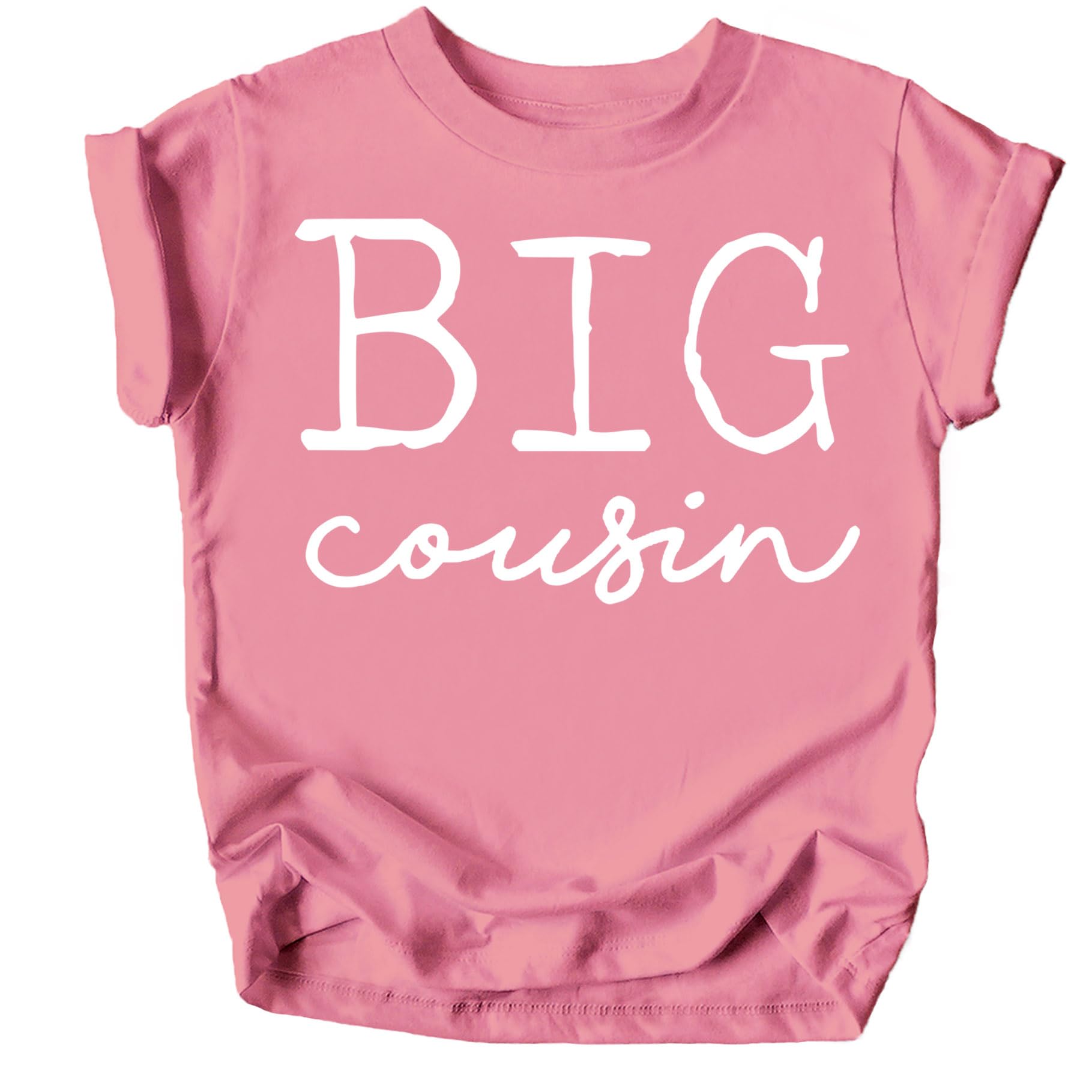 Big Cousin T-Shirts for Toddler and Youth Fun Family Outfits White on Mauve Shirt Youth Small