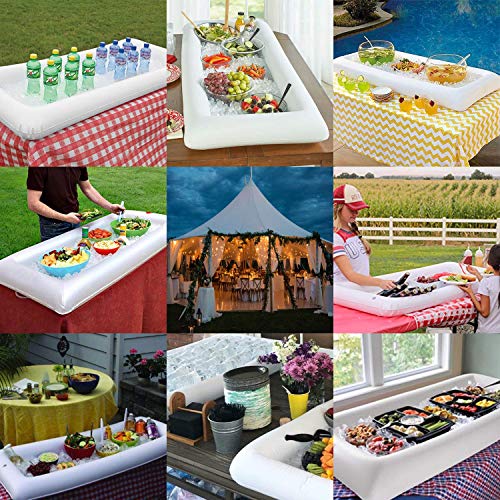 ALLADINBOX 4 Pack Inflatable Serving Bar, Ice Serving Buffet Salad Cooler Food Fruit Drink Containers with Drain Plug, Floating Tray Beverage BBQ Picnic Pool Party Supplies Inflatable Cooler, White