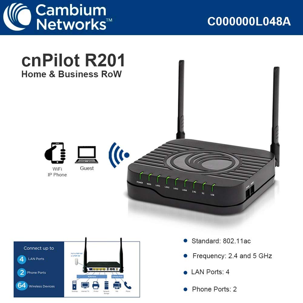 Cambium cnPilot Home & Business R201 Gigabit WLAN Router 802.11ac Dual Band 2.4 and 5GHz w/ATA Row