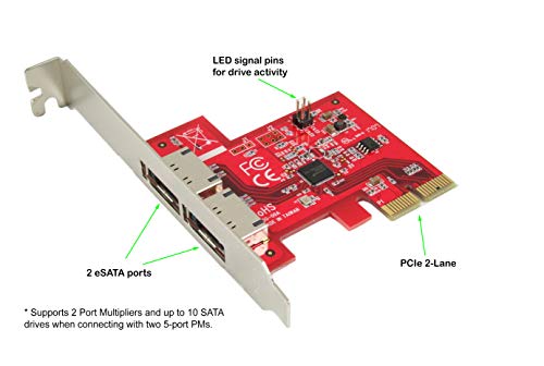 Ableconn PEX-SA130 2-Port eSATA III 6Gbps PCI Express x2 (Two Lanes) Host Adapter Card (ASMedia ASM1062 Controller)