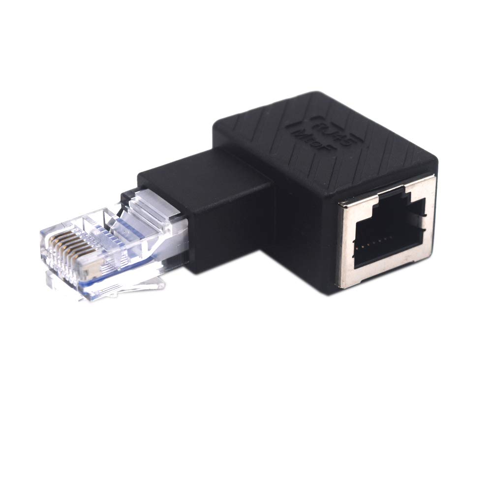 Kework 2 Pack Network RJ45 Extender, 90 Degree Right Angle Ethernet LAN RJ45 Male to Female Extension Adapter Connector for Cat5 Cat5e