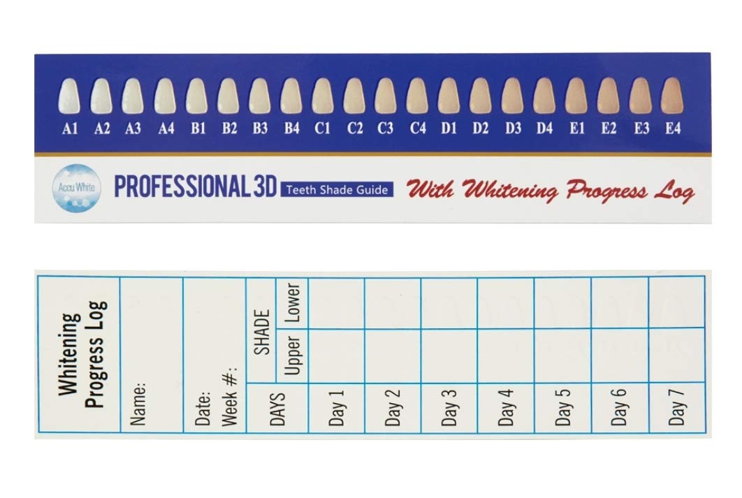 6 Pack Professional 3D Teeth Shade Guide with Whitening Daily Progress Log by Accu White (6 Pack, 6 Week Supplies)