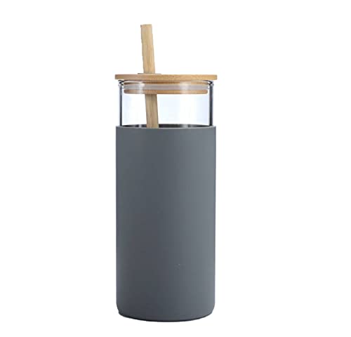 20 Oz Glass Water bottle with bamboo lid Glass Tumbler with silicone protective sleeve Cup (black) Glass water bottle Coffee cup