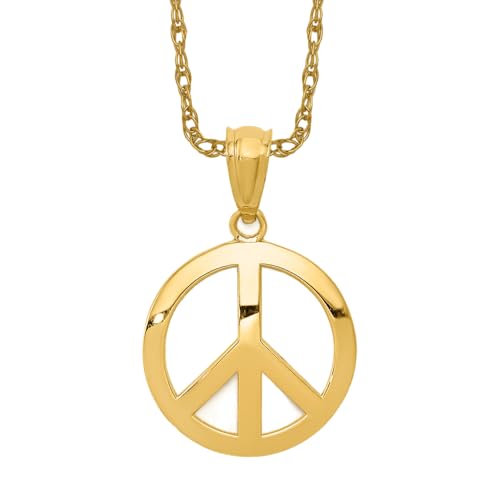 14K Yellow Gold Peace Sign Inspirational Symbol Circle Round Necklace Charm Pendant 20mm x 12mm Only