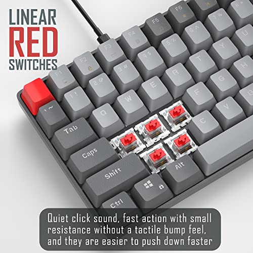 84 Keys Mechanical Gaming Keyboard, Compact Gray Gaming Keyboard with Linear Red Switches, Wired Detachable Type-C Cable Mini Keyboard with Blue Light for Windows/Mac/PC/Laptop