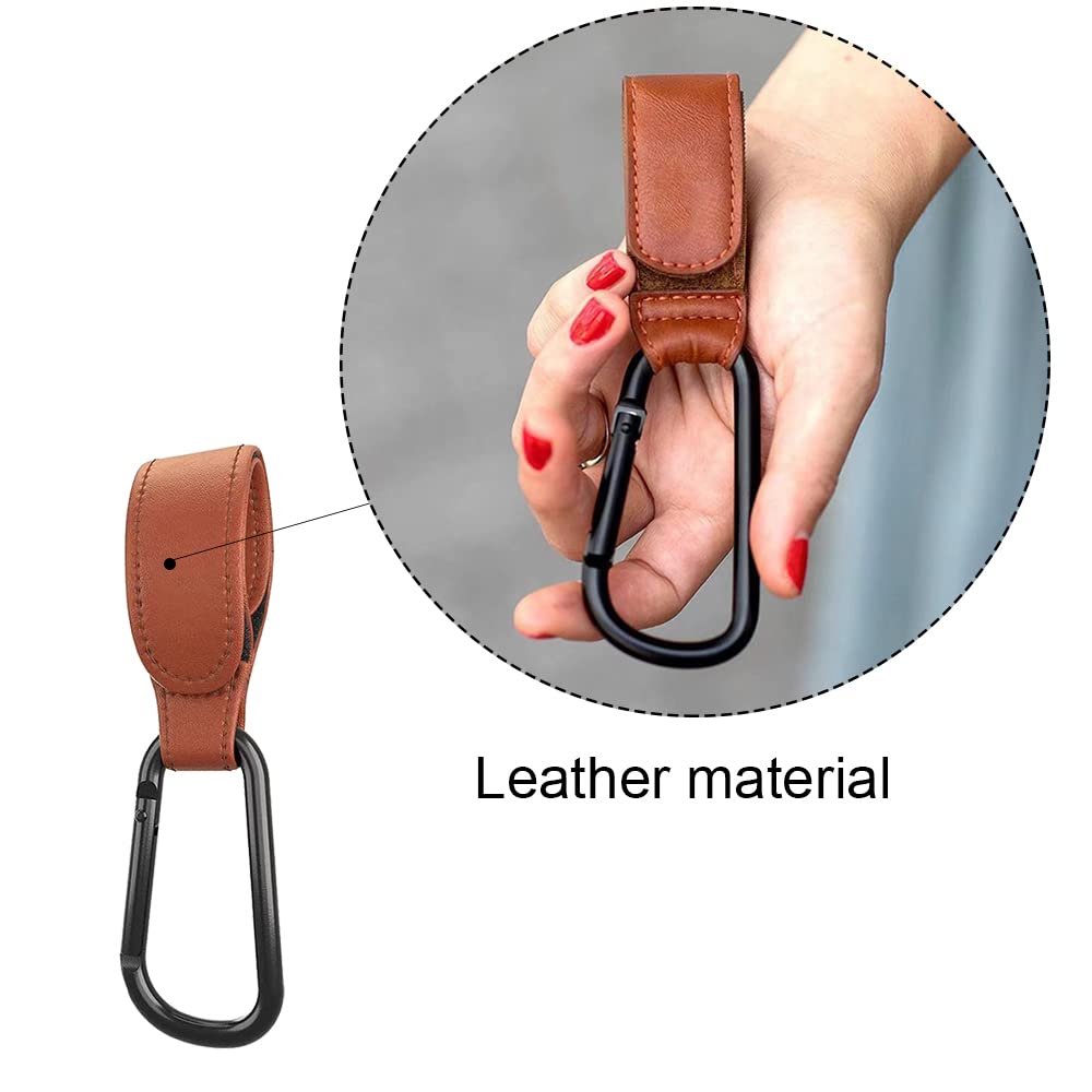 2 Pcs Brown Buggy Clips Leather Buggy Pram Hook Clips Sturdy Pushchair Hooks for Hanging Shopping Dressing and Diaper Bags