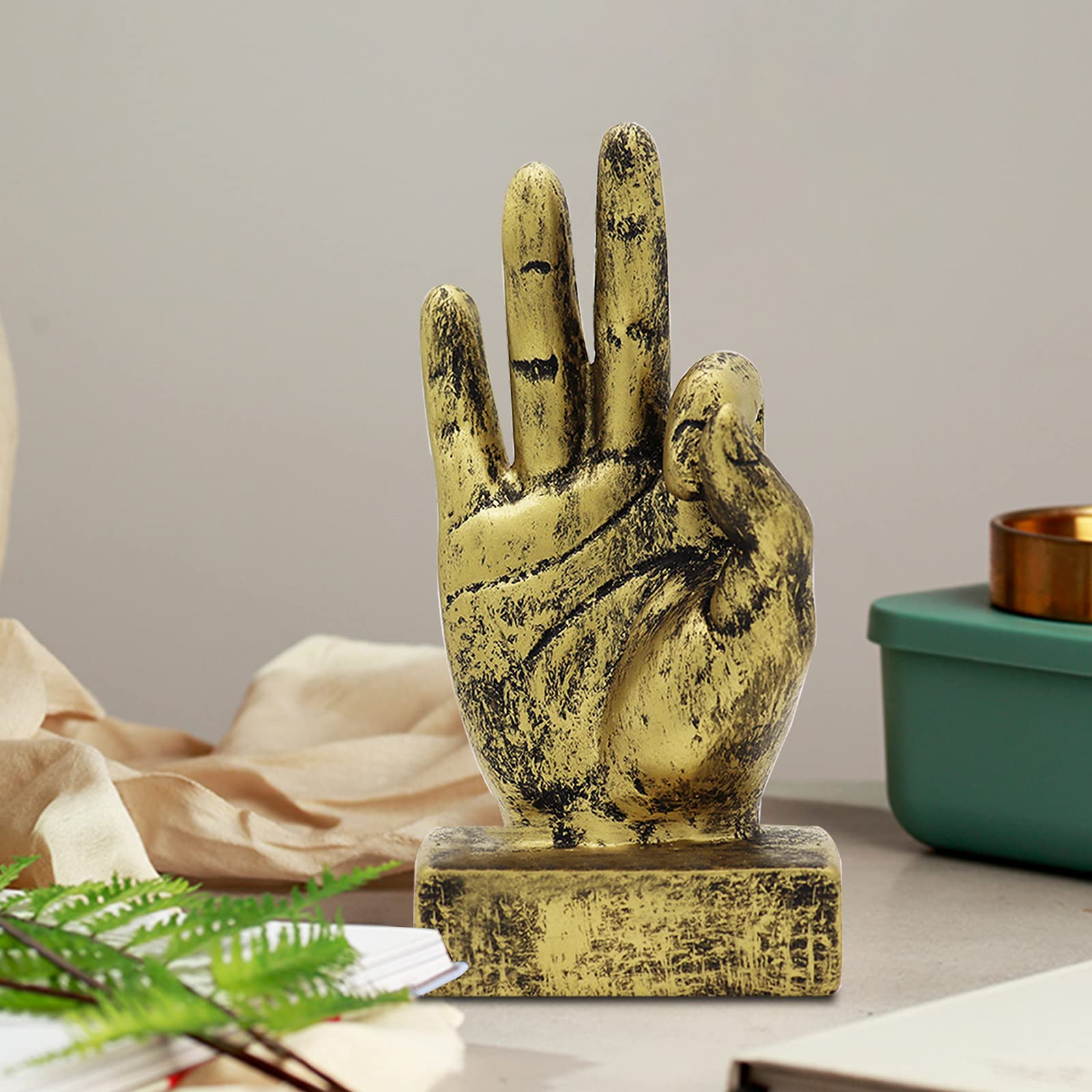 aboxoo Hand Finger Gesture Desk Statues Fingers Sculpture Creative Home Living Room Cabinet Shelf Decoration (OK Gesture in Bronze)