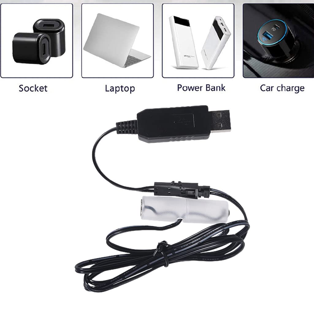 TINGLI USB Power Supply Cable for AA Battery,Replace 3AA 4.5V Battery,Reusable Batteries for Clocks, Toys, Holiday Lights, Fans, LEDs(Separable) Black