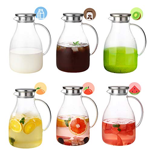 85 Ounces Glass Pitcher with Filter Lid/Water Carafe for Homemade Juice & Iced Tea,Stovetop SafeĀ Beverage Jug