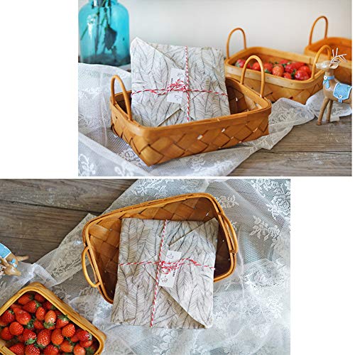 HQBL Set of 2 Hand-Woven Practical Storage Baskets - Rattan Square Storage Basket for Household Items,Shelf Basket with Handles for Clothes/Toys/Magazines/Bread/Fruit