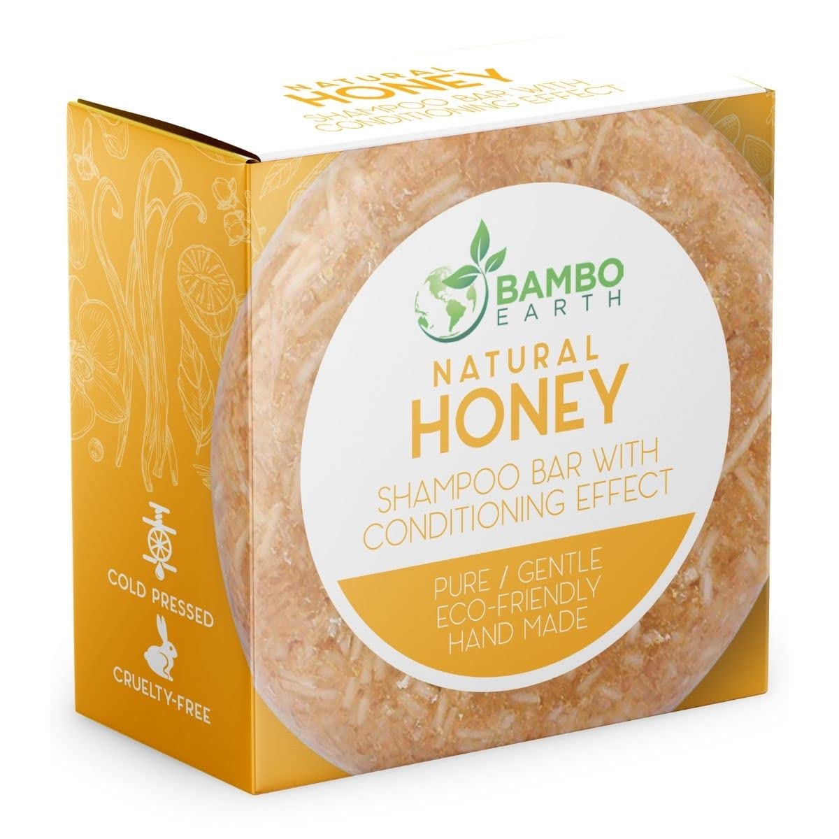 BAMBOEARTH Solid Shampoo Bar And Conditioner Effect Hair Soap – 100% Organic Shampoo Bars For Hair With All Natural Plant Based Essential Oils And Zero Waste Biodegradable Packaging (Honey)