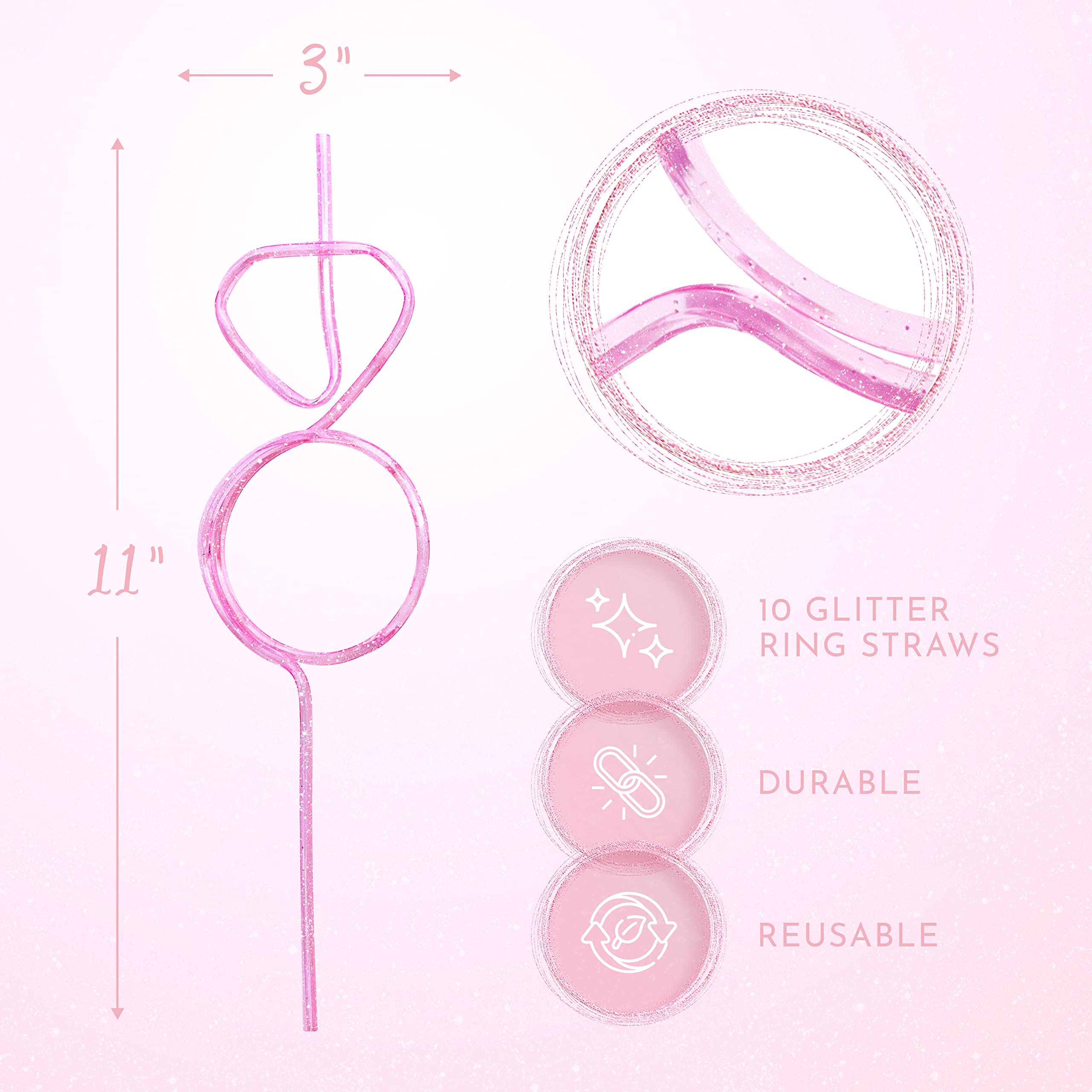 11 Pack Effortless Events Bachelorette Straws, Reusable, Glitter Bachelorette Party Straws, Bride Straws for Bachelorette Party & Diamond Ring Straw