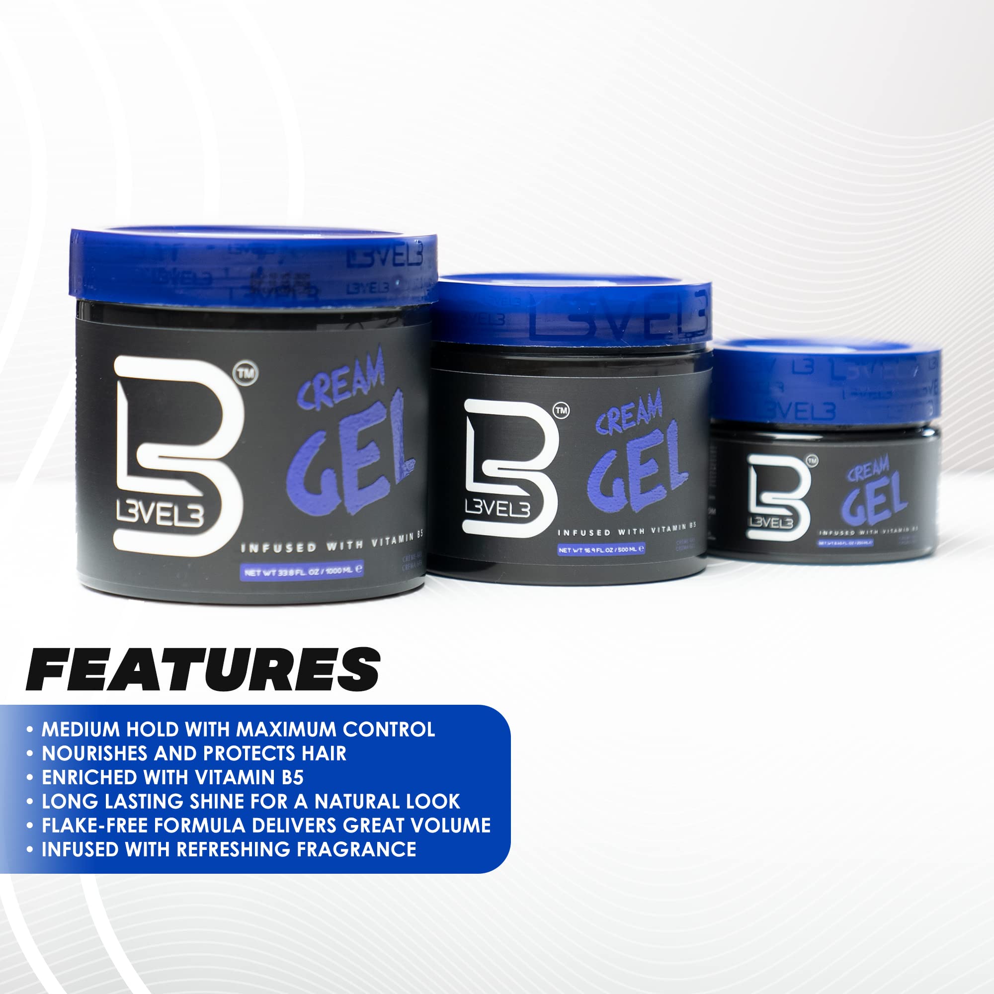 L3 Level 3 Cream Gel - Provides Volume and Medium Hold - With Vitamins to Nourish and Protect Hair Level Three Mens Hair Styling Cream (500 ML, Medium)