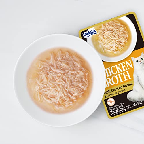 INABA Chicken Broth Side Dish for Cats with Vitamin E, Eight 1.76 Ounce Pouches, Chicken Recipe