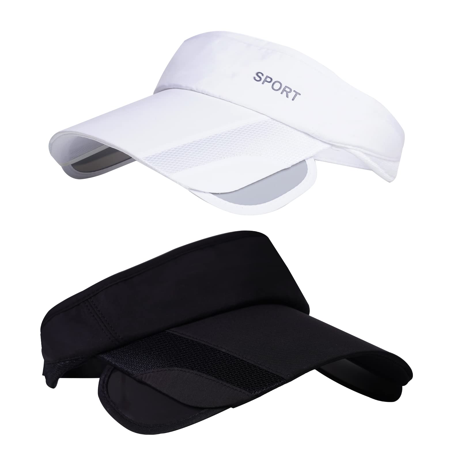 2 Pack Summer Sun Visor Hat, Adjustable Women Golf UV Protection Cap with Retractable Brim Sport Tennis Hat Visors Multicolor