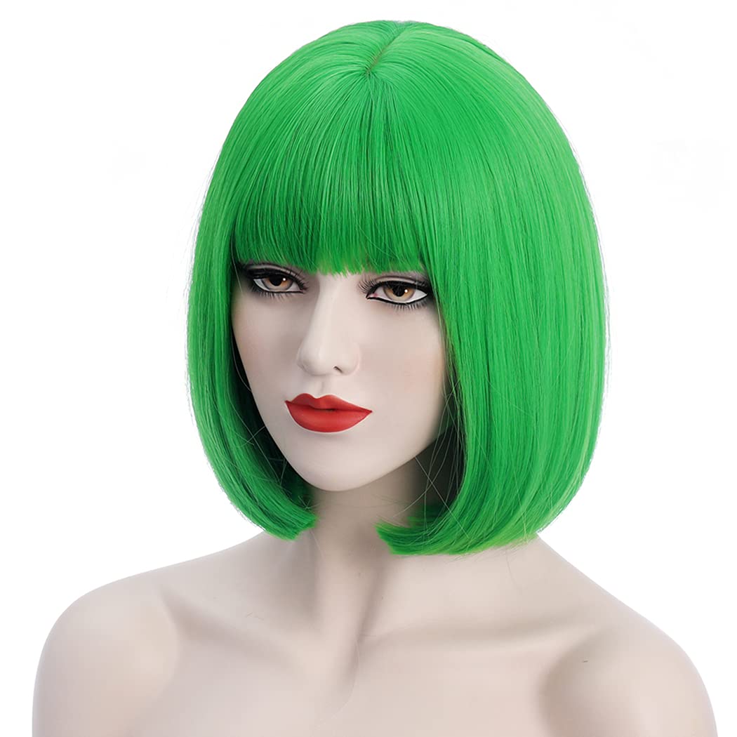 Bopocoko Green Wig Light Green Wigs for Women St Patricks Day Short Green Bob Wig with Bangs Natural Soft Green Wig BU239LGR