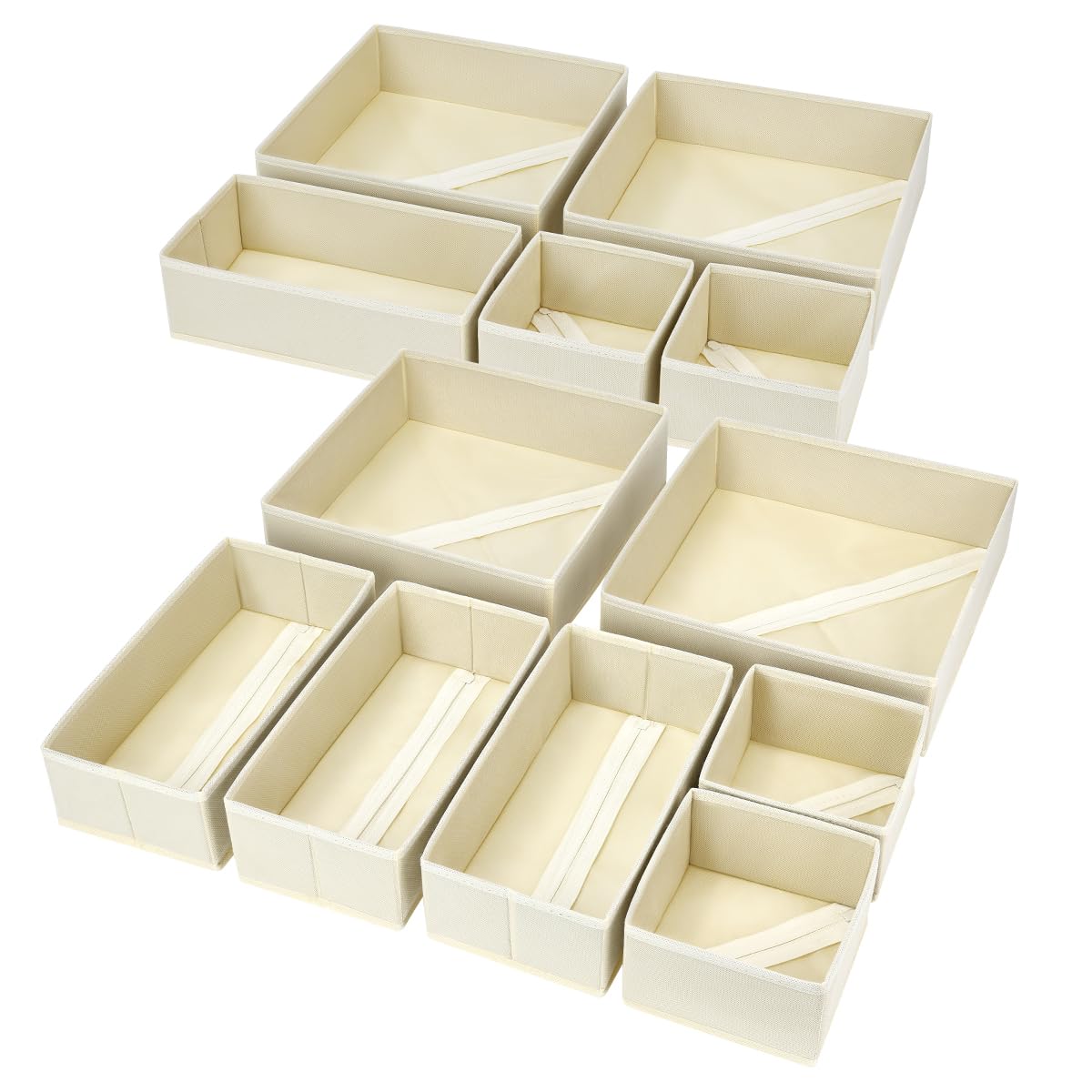 DIMJ Drawer Organizer Clothes, 12 Pack Dresser Organizer, Foldable Closet Organizers and Storage, Fabric Dresser Drawer Organizers, Drawer Dividers for Nursery, Baby Clothes, Underwears, Sock (Beige)