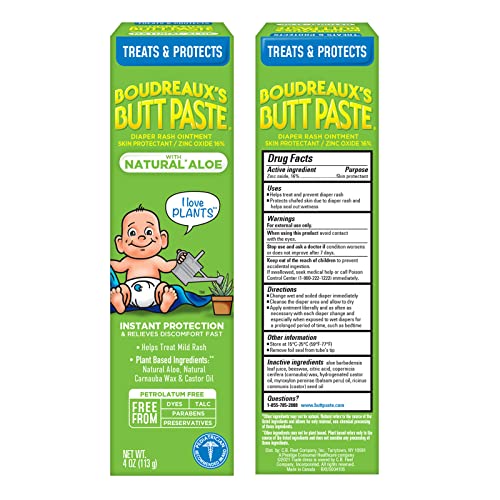 Boudreaux's Butt Paste Diaper Rash Ointment Variety Pack (1-4 oz Maximum Strength, 1-4 oz Natural Aloe)