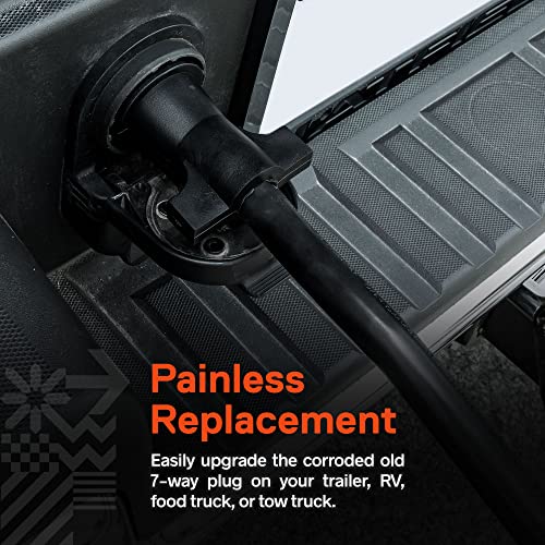 8ft 7-Way Trailer Plug Cord Wiring Harness [7-Pin Trailer Wire Cable] [Brake & Light Control] [10-14AWG] 7 Prong Trailer Light Cord Wiring Connector for RV