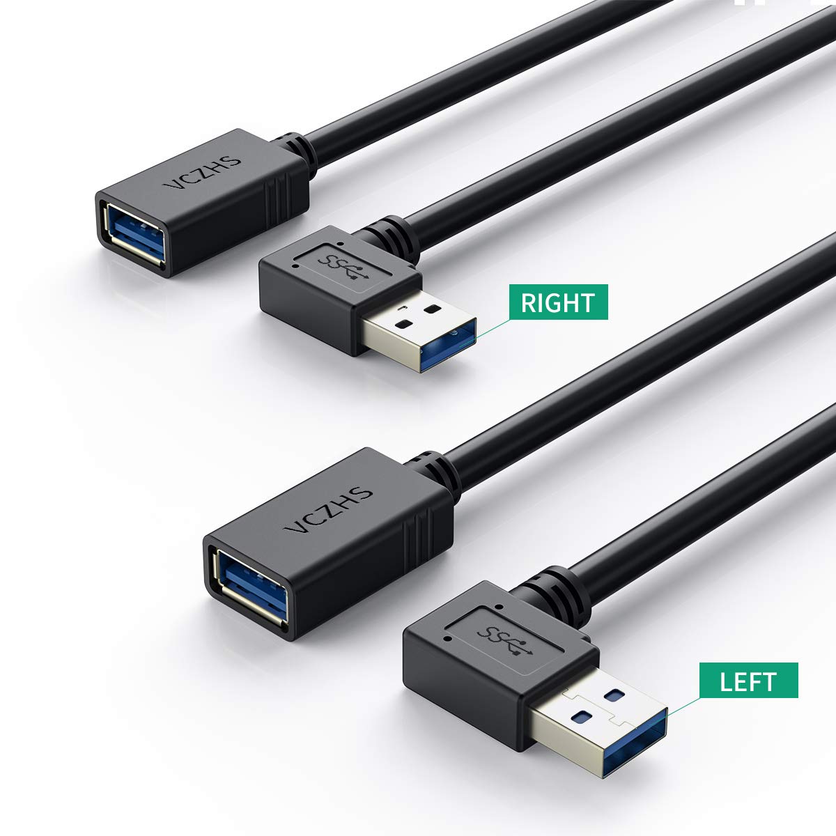 USB Extension Cable Right Angle USB Adapter, VCZHS 2 Pack Short USB 3.0 Extension Cable 1ft Right Angle 90 Degree USB Adapter, Left and Right Angle one Each