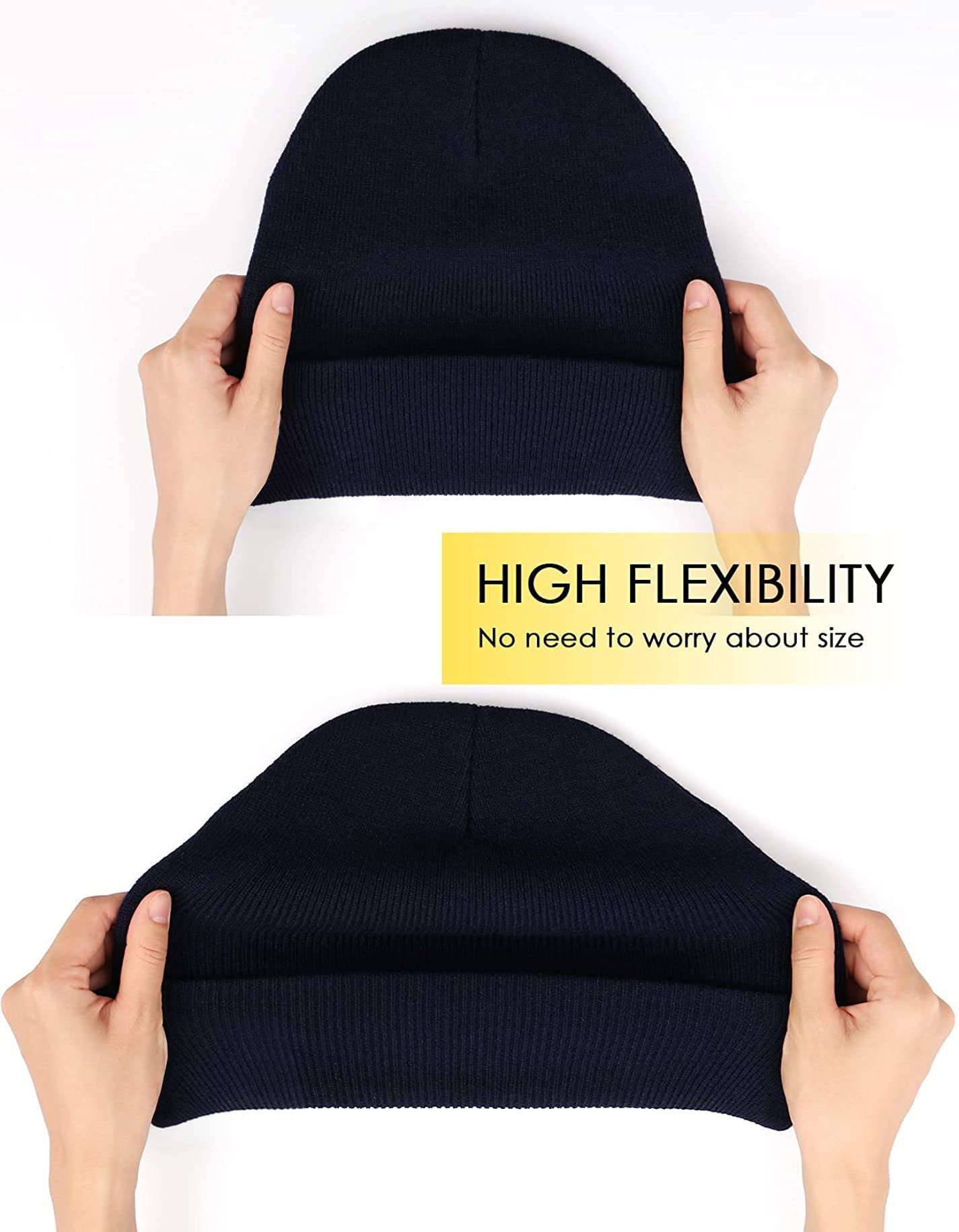 2-Pack Men's Standard Daily Beanie Hat Classic Cuffed Plain Skull Knit Winter Cap for Men & Women Warm Snug Slouchy Soft Headwear Unisex (Black&Dark Grey 2pcs)