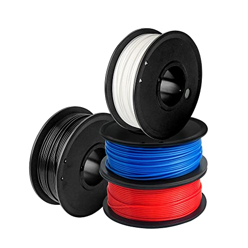 4 Pack PLA 3D Printer Filament, 4 Color PLA 3D Printer Filament 1.75mm in Total 1kg, Dimensional Accuracy +/- 0.02 Mm for 3D Printing(White, Red, Black, Blue)