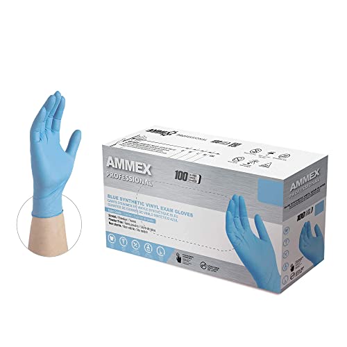 1st Choice Black Disposable Nitrile Exam Gloves & AMMEX Stretch Synthetic Blue Disposable Vinyl Exam Gloves, Size X-Large, 3 Mil, 1 Box of 100 Per Style, Bundle
