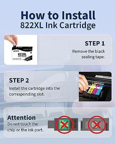 822XL Ink Cartridges Remanufactured Replacement for Epson 822XL Ink Cartridges Combo Pack T822XL 822 Printer Ink for Workforce Pro WF-3820 WF-4820 WF-4830 WF-4833 WF-4834 (4-Pack, BCMY)