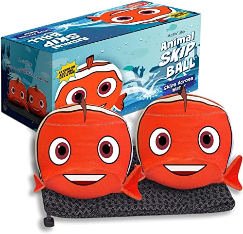 Activ Life The Ultimate Skip Ball: Summer Fun Guaranteed Water Bouncing Ball, A Must-Have Beach, Lake, and Pool Companion for All Ages, Create Memories with Friends & Family, 2pack, Clown Fish