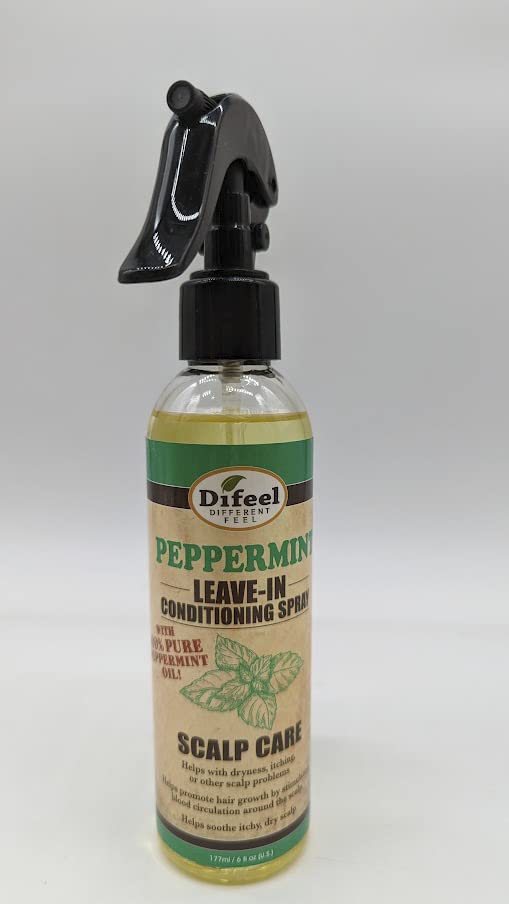 Difeel Scalp Care Leave in Conditioning Treatment - Peppermint Oil 6 oz. with Spray Cap & Dispensing Cap