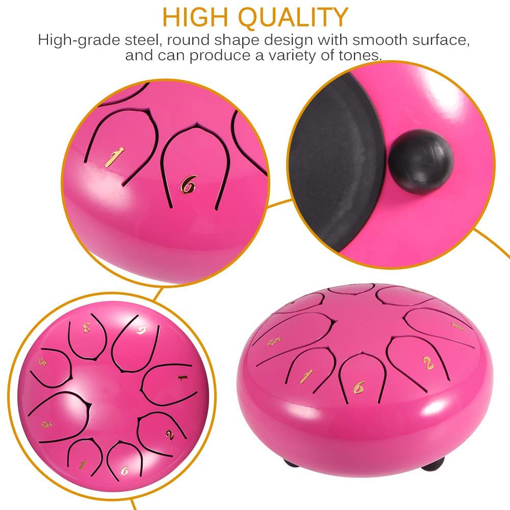 6-10 Inch Steel Tongue Drum Handpan Drum, Moontie Metal Hand Drum Kit Percussion Steel Drum Instrument with Mallets, Mallet Bracket,Tonic Sticker and Music Book
