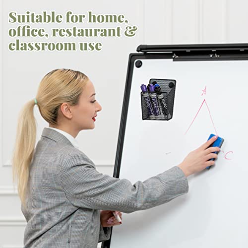 2 Pack of Magnetic Metal Mesh Pen Holder, Black Stainless Steel Pencil Holder with Magnets, Basket Storage Organizer for Whiteboard, Blackboard, Kitchen, Locker, Home, or Office