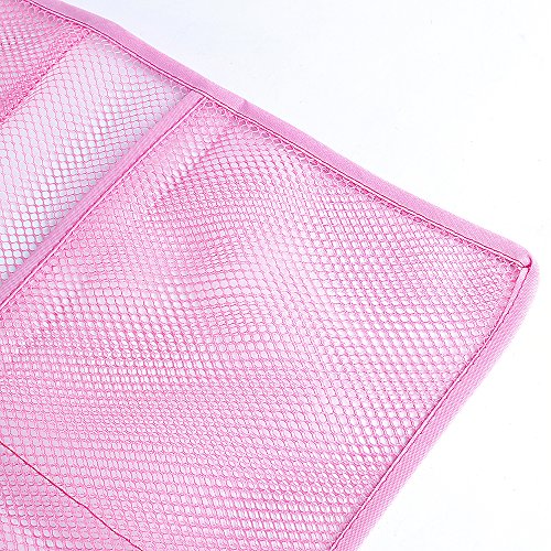 ALYER 6 Storage Pockets Hanging Mesh Shower Caddy,Space Saving Bathroom Accessories and Quick Dry Bath Organizer,Pink