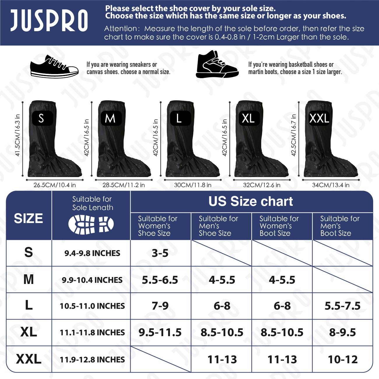 JUSPRO Waterproof Rain Boot Shoe Cover with Reflector for Outdoor Sports Hiking Climbing Camping Scooter Travel