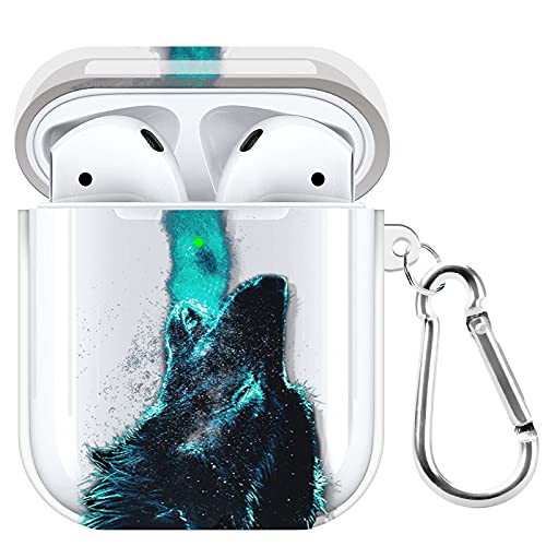 POKABOO for AirPods Case, Clear Soft TPU Protective Cover Case for AirPods 2 & 1 Wireless Charging Case Headphone Case with Keychain (Wolf)