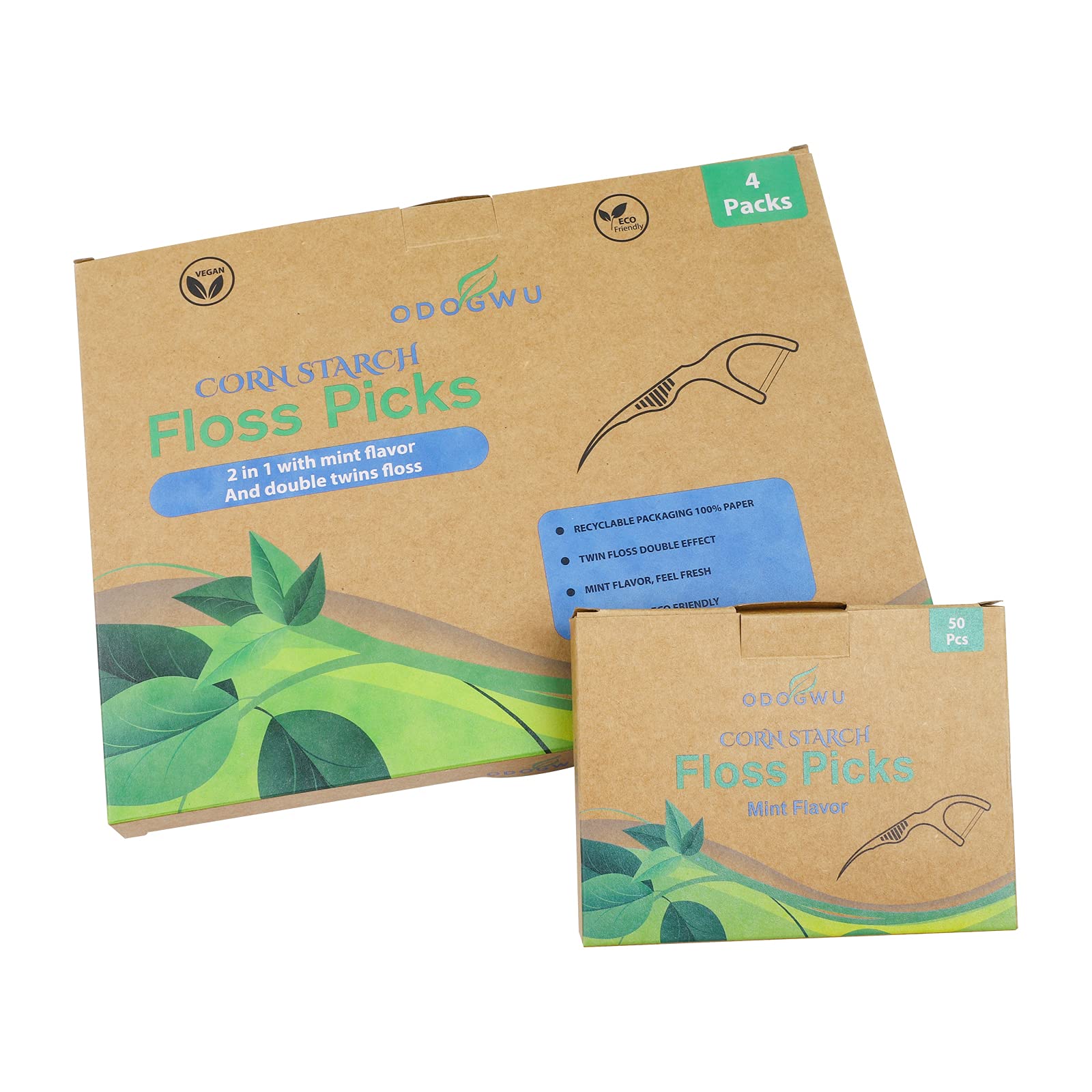 Odogwu Corn Starch Dental Floss Picks (200 Count),Eco Friendly,Sustainable,Zero Waste