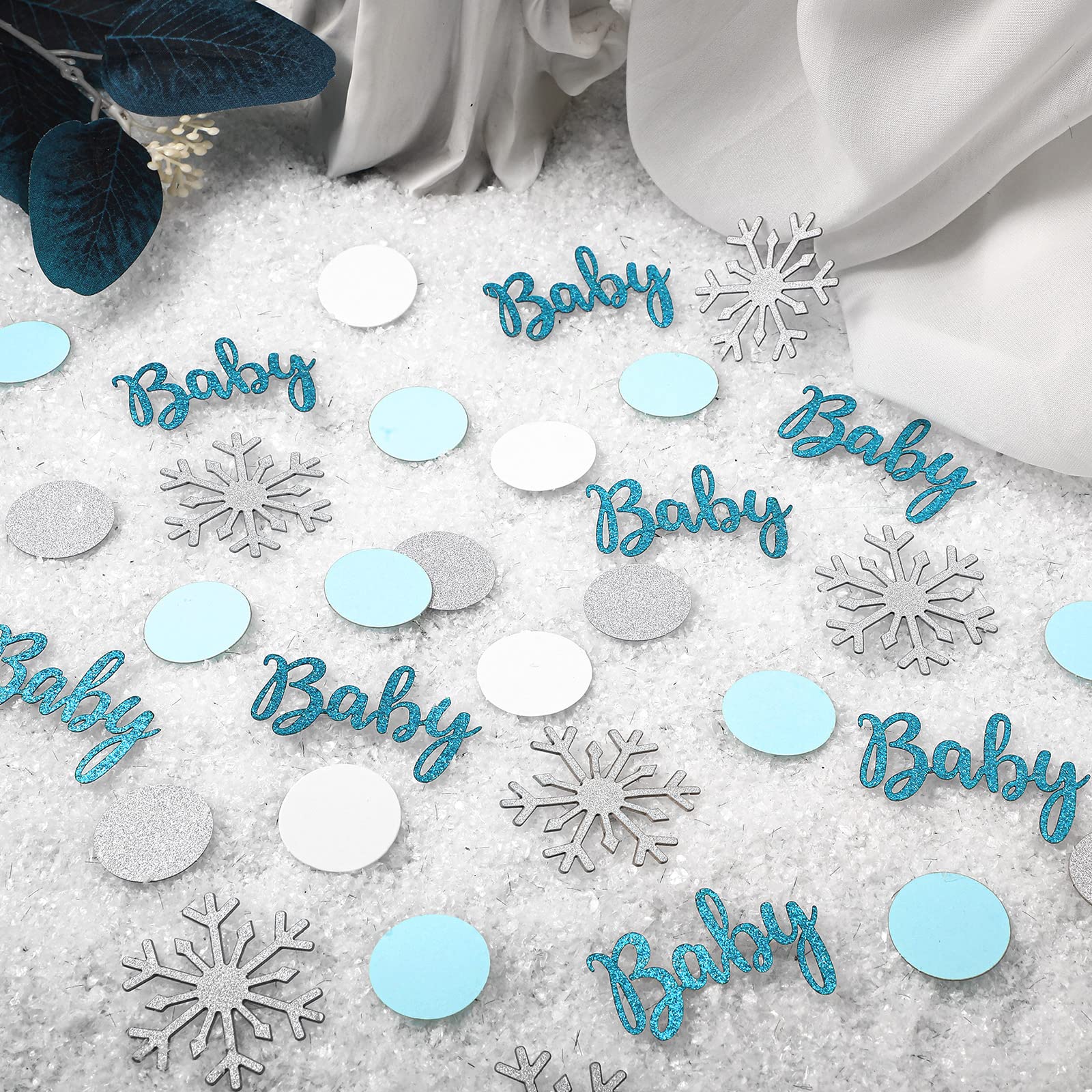 300 Pcs Winter Baby Shower Table Confetti Glitter Snowflake Confetti Silver White Table Decorations Paper Sprinkle Party Decorations for Baby Shower Gender Reveal Birthday Winter Party Decors (Blue)