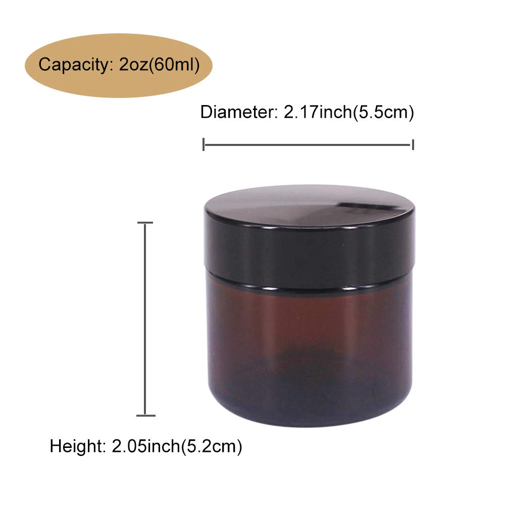 BPFY 24 Pack 2 oz Round Amber Glass Cosmetic Jars with Inner Liners and Black Lids, Travel Jars, Refillable Containers for Makeup, Cream, Lotion, Sugar Scrubs, Eye Shadow, Slime, Paint, Jewelry