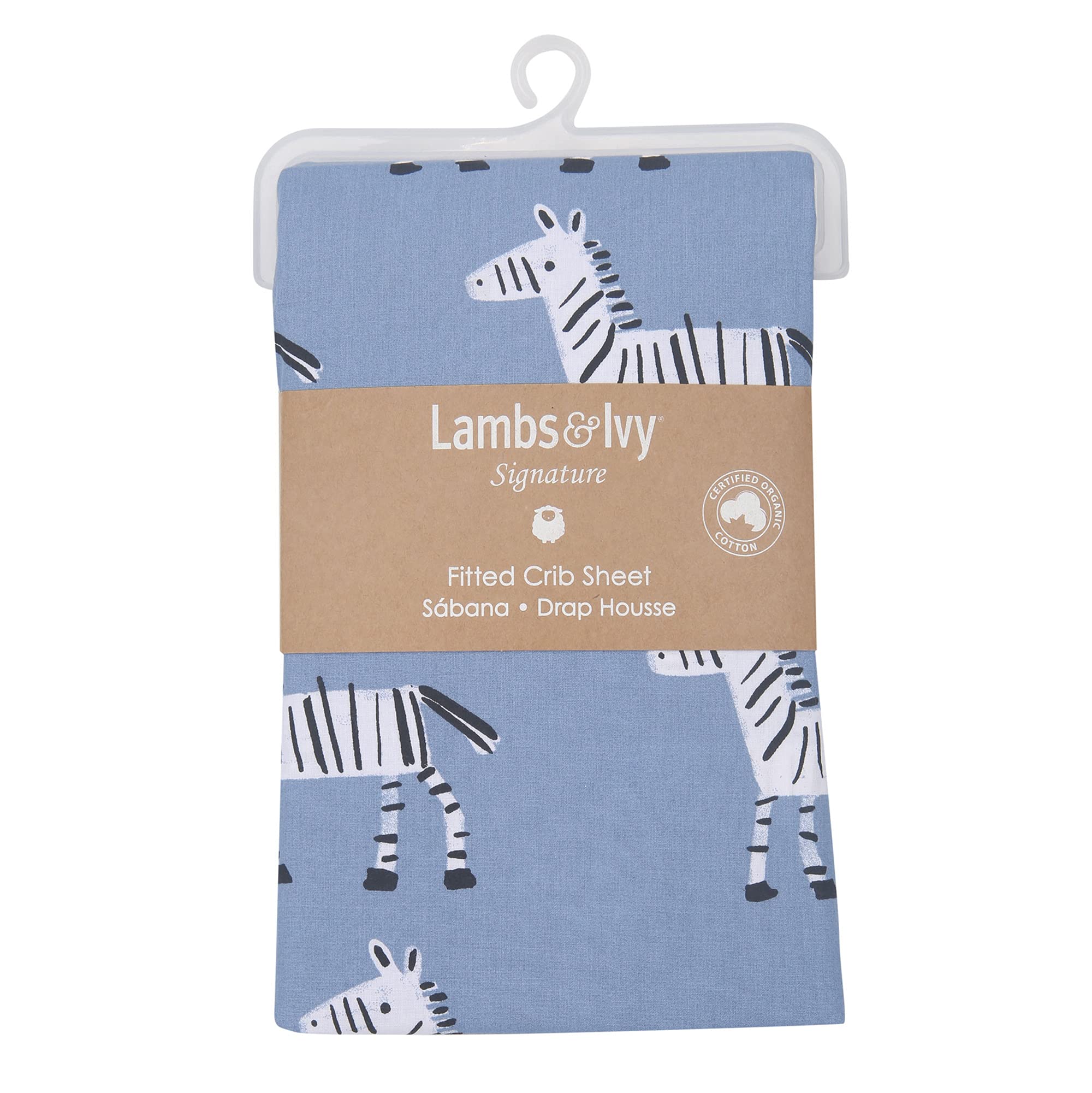 Lambs & Ivy Signature Zebra Blue Organic Cotton Breathable Fitted Crib Sheet